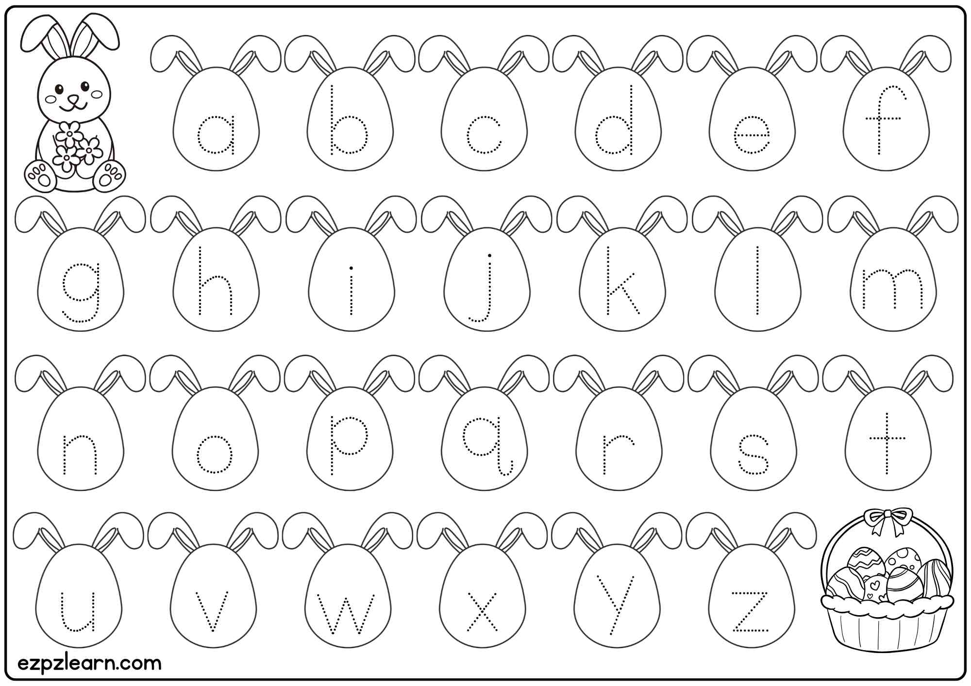 Lower Case ABC Easter Alphabet Tracing Worksheet – Free PDF for Pre-K & Kindergarten - Ezpzlearn.com